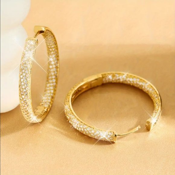 Jewelry | 14k Gold 2ct Diamond Hoop Earrings Womens Studded Hoops ...